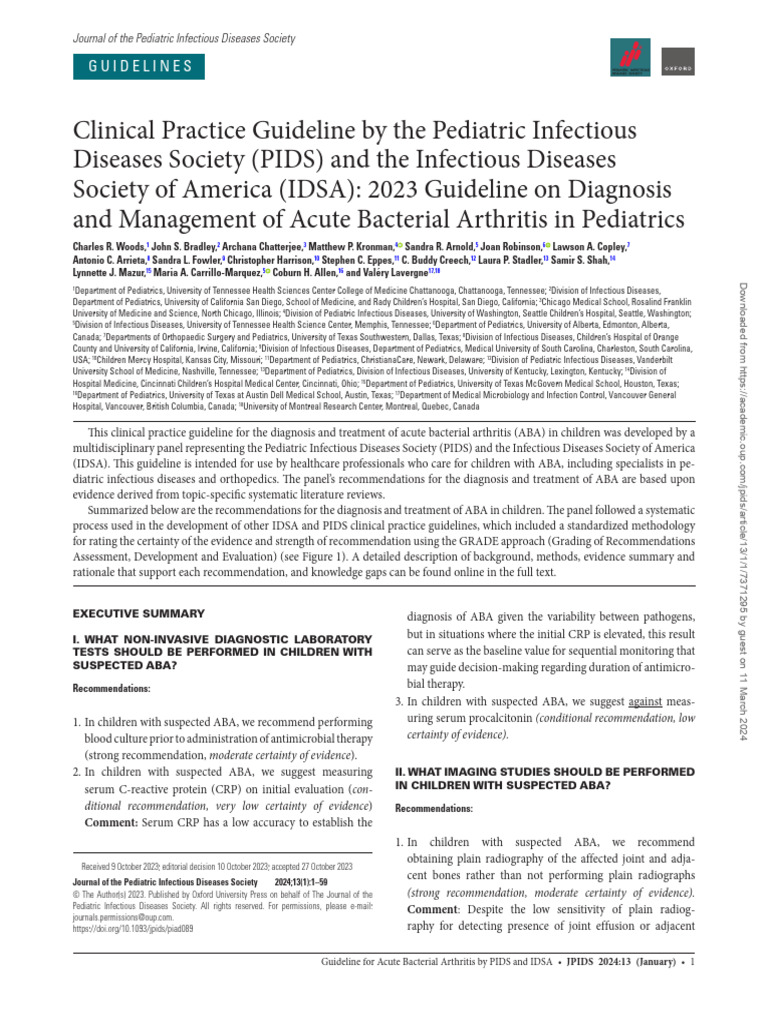 IDSA Acute Bacterial Arthritis in Pediatrics | PDF | Infection | Staphylococcus Aureus