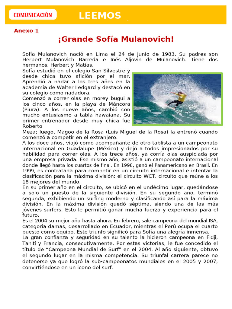 D1 A1 Ficha Com Leemos Biografías | PDF