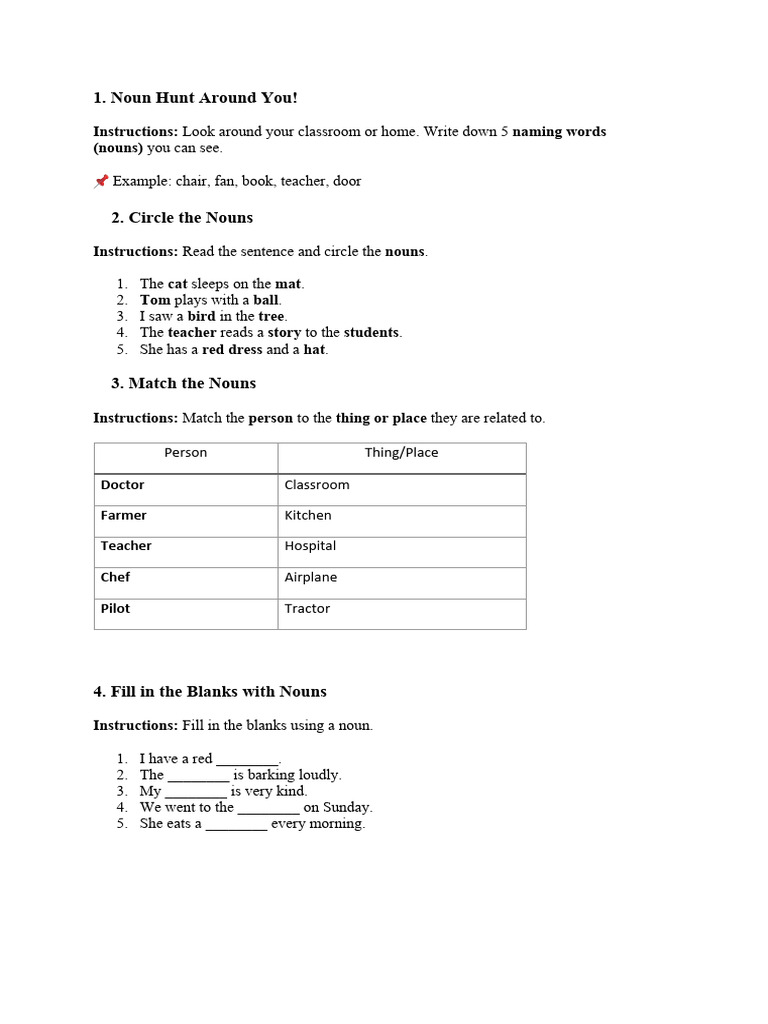 Noun Activities for Kids | PDF