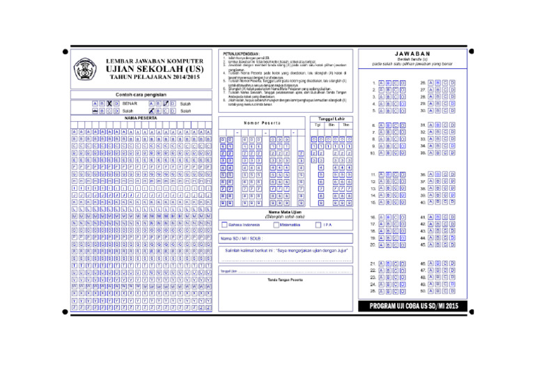 Contoh LJK US 2015 | PDF
