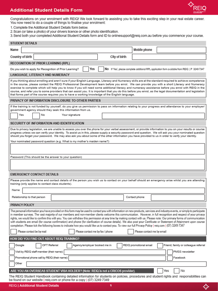 MREJ Additional Student Details Form v1 2018 | PDF | Academic ...