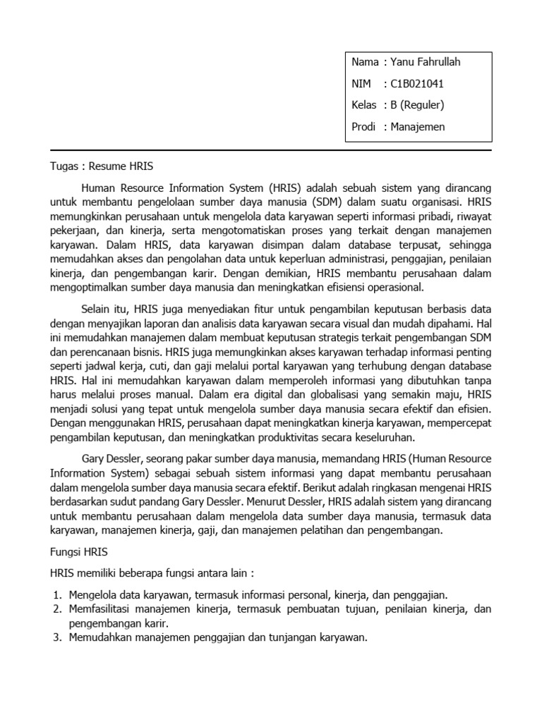 Yanu Fahrullah_C1B021041_HRIS | PDF