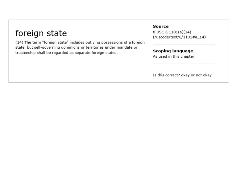 Definition - Foreign State From 8 USC 1101 (A) (14) - LII - Legal ...