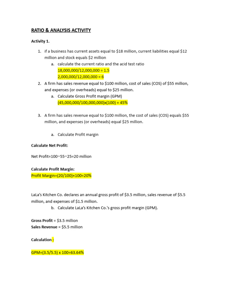 Financial Ratios and Profit Analysis Guide | PDF | Gross Margin | Net ...