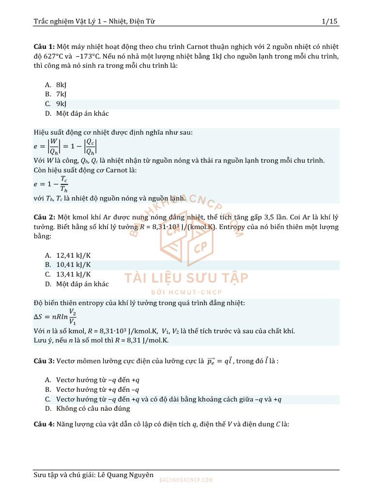 Trac Nghiem Vat Ly 1 - Nhiet Dien Tu | PDF