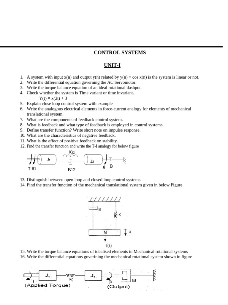 II-II Control Systems Unit Wise Questions | PDF | Control Theory | Damping