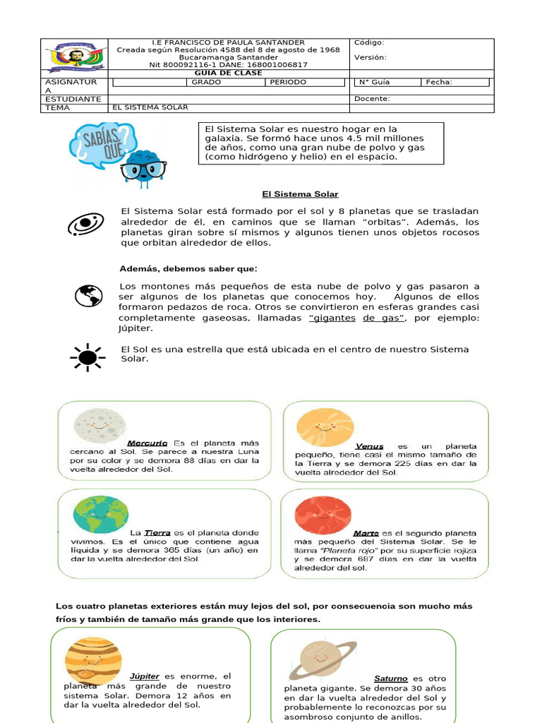 Guia Sistema Solar | PDF | Sistema solar | Planetas