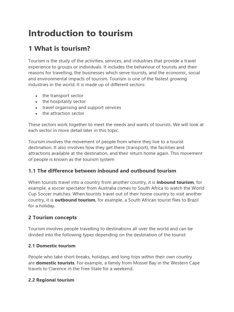 Unit 1 Introduction To Tourism | PDF | Tourism | Self Actualization