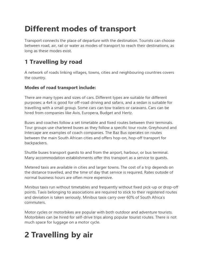 Unit 2 Different Modes of Transport | PDF | Bus | Transport