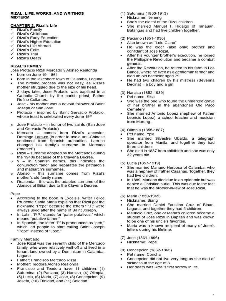 MIDTERM HANDOUTS Rizal 1 | PDF