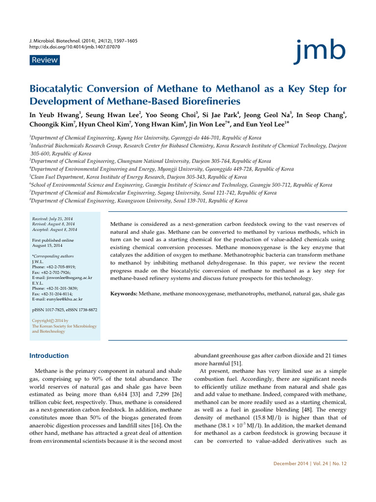 Biocatalytic Conversion of Methane To Methanol As A Key Step For ...