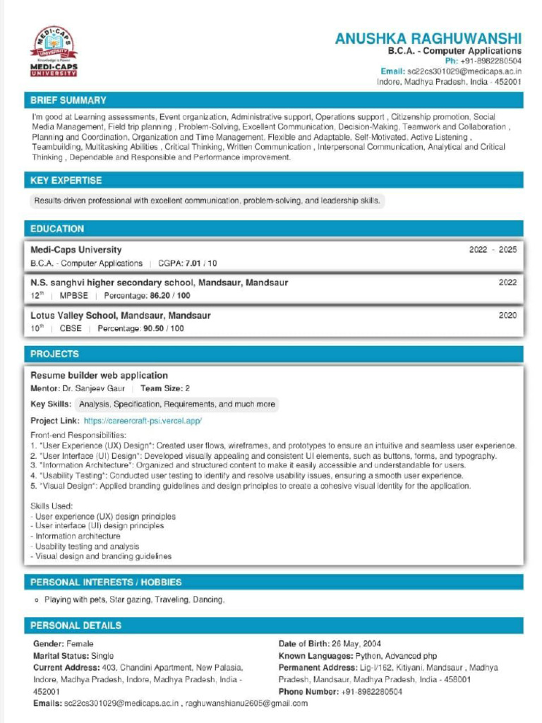 Updated Resume Anushka Raghuwanshi | PDF