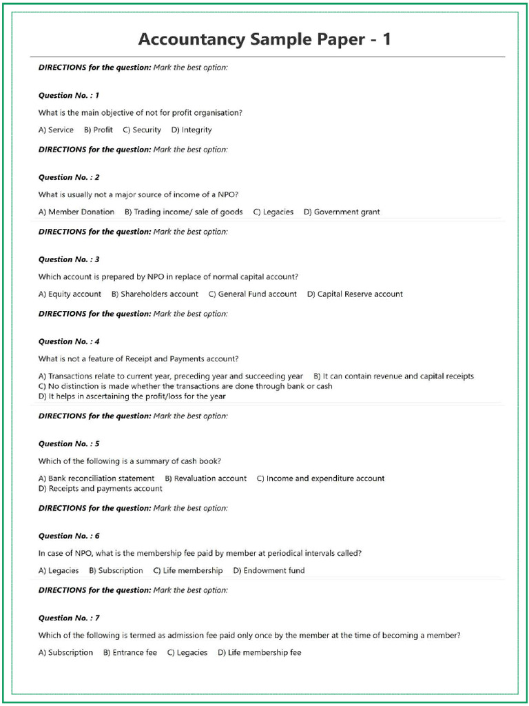 Accounts Sample Paper 1 | PDF