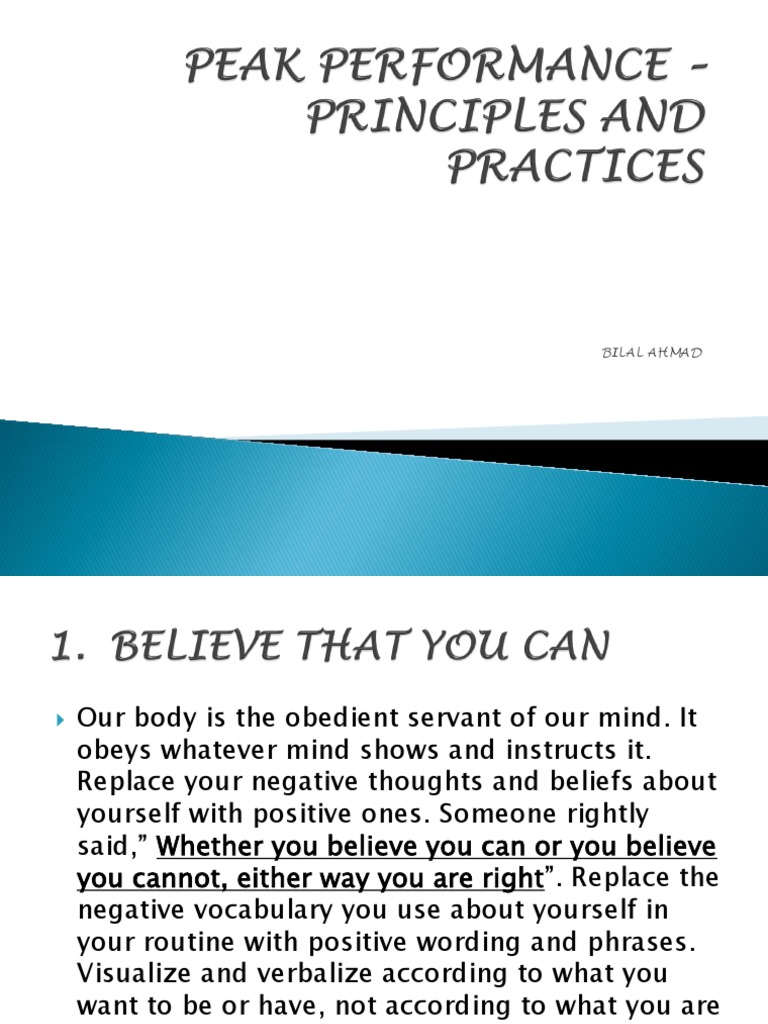 Peak Performance - Principles and Practices | PDF | Time Management ...