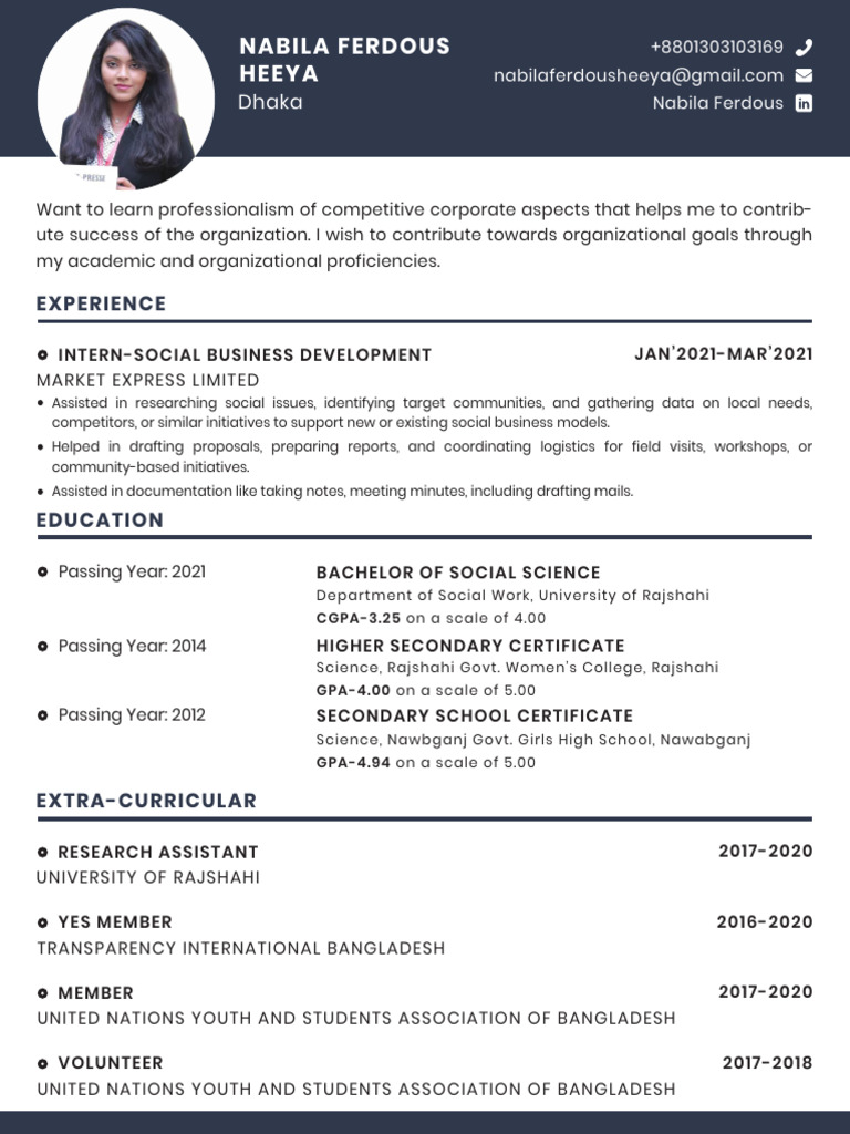 CV Nabila Ferdous Heeya Updated-1 | PDF | United Nations | International Relations