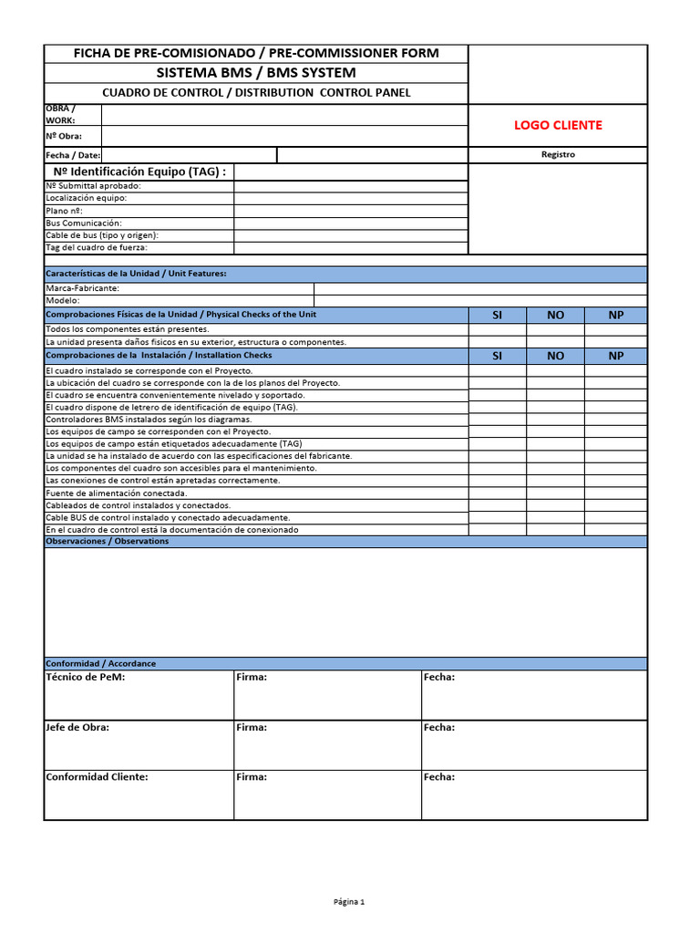 Ficha PC Cuadro Control BMS | PDF