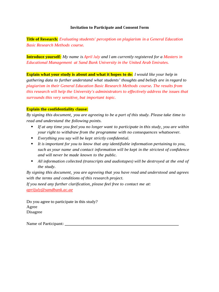 2-Sample - Invitation To Participate and Consent Form | PDF