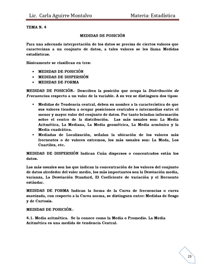 Tema 3 Medidas de Posicion | PDF | Media | Mediana