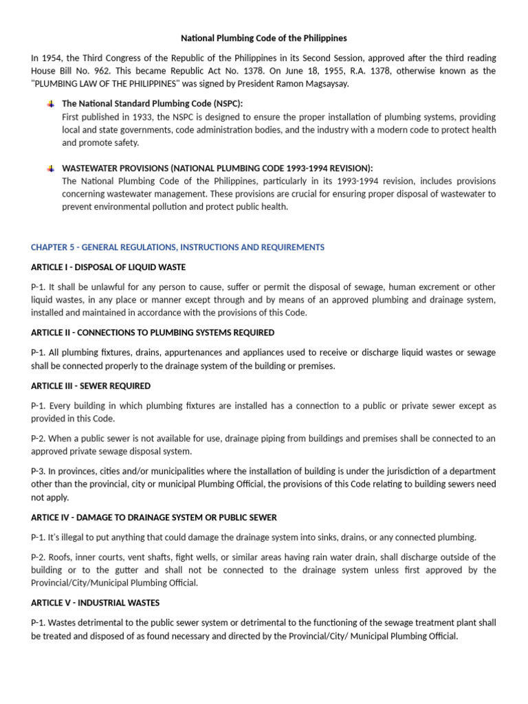National Plumbing Code of the Philippines | PDF | Sanitary Sewer | Plumbing