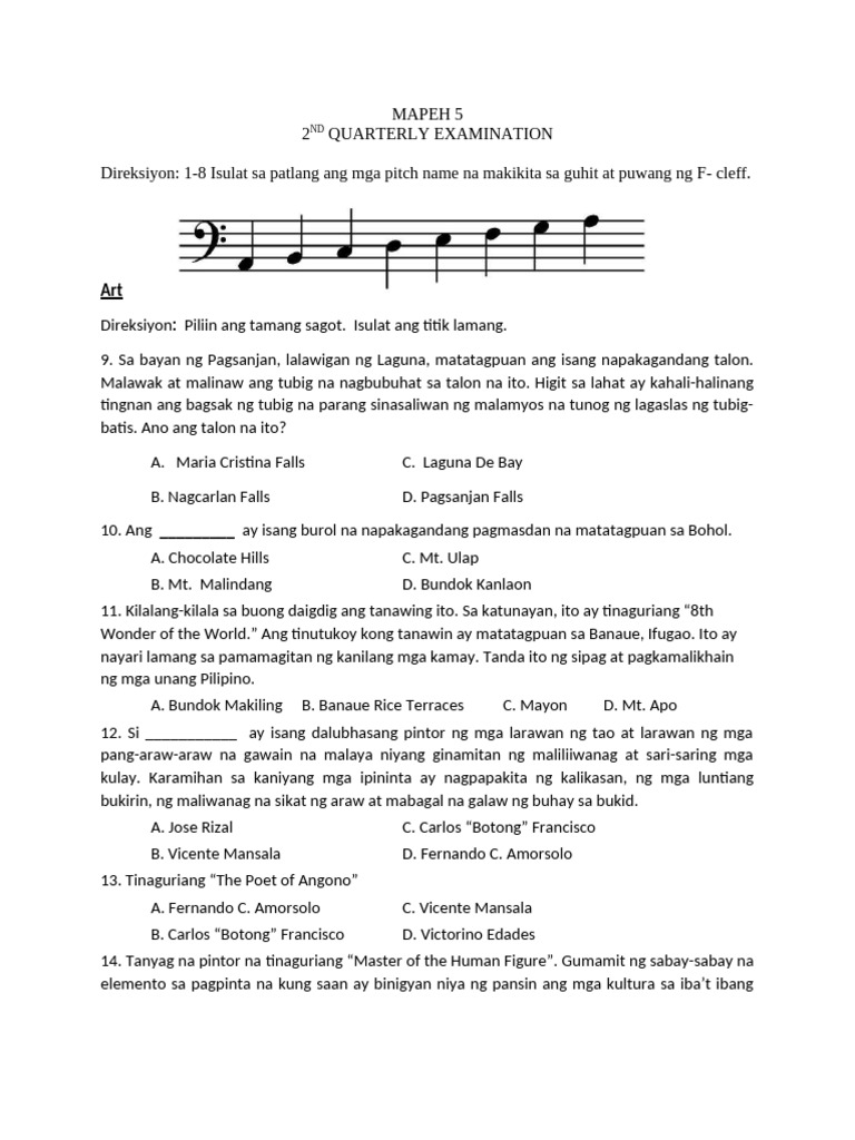 Q2 EXAM_MAPEH 5 | PDF