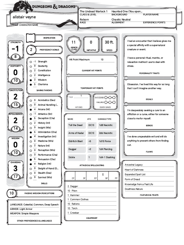 alistair veyne _ Roll20 Characters | PDF