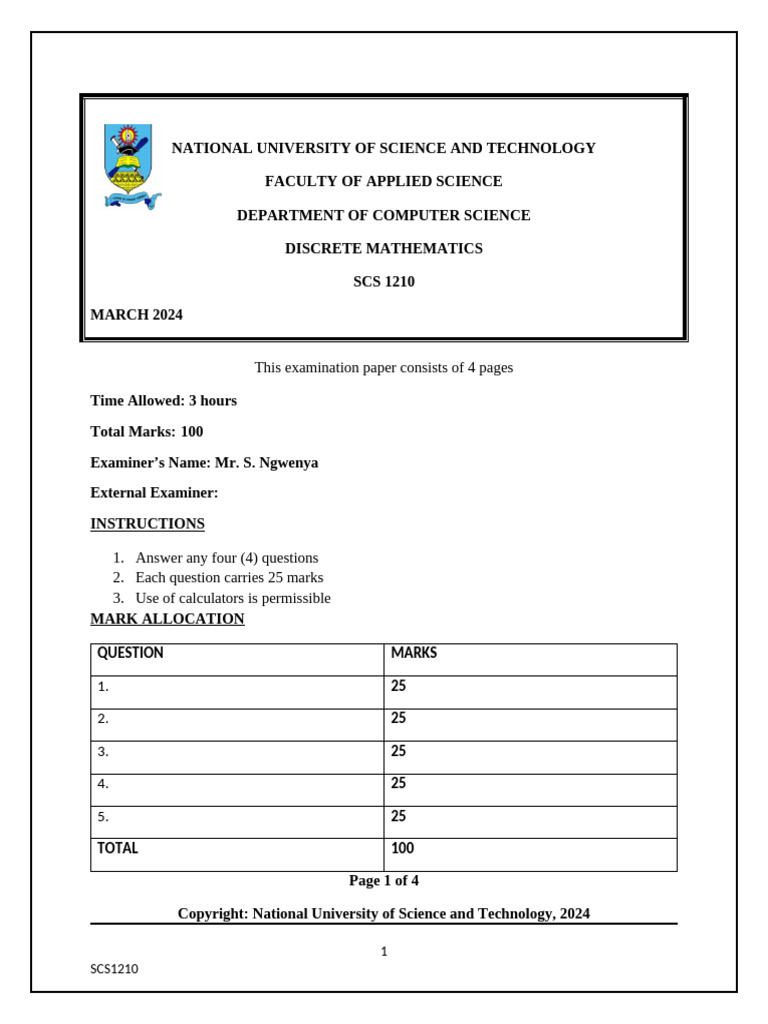 Discrete Mathematics - Exam - 2024 July | PDF | Vertex (Graph Theory) | Graph Theory