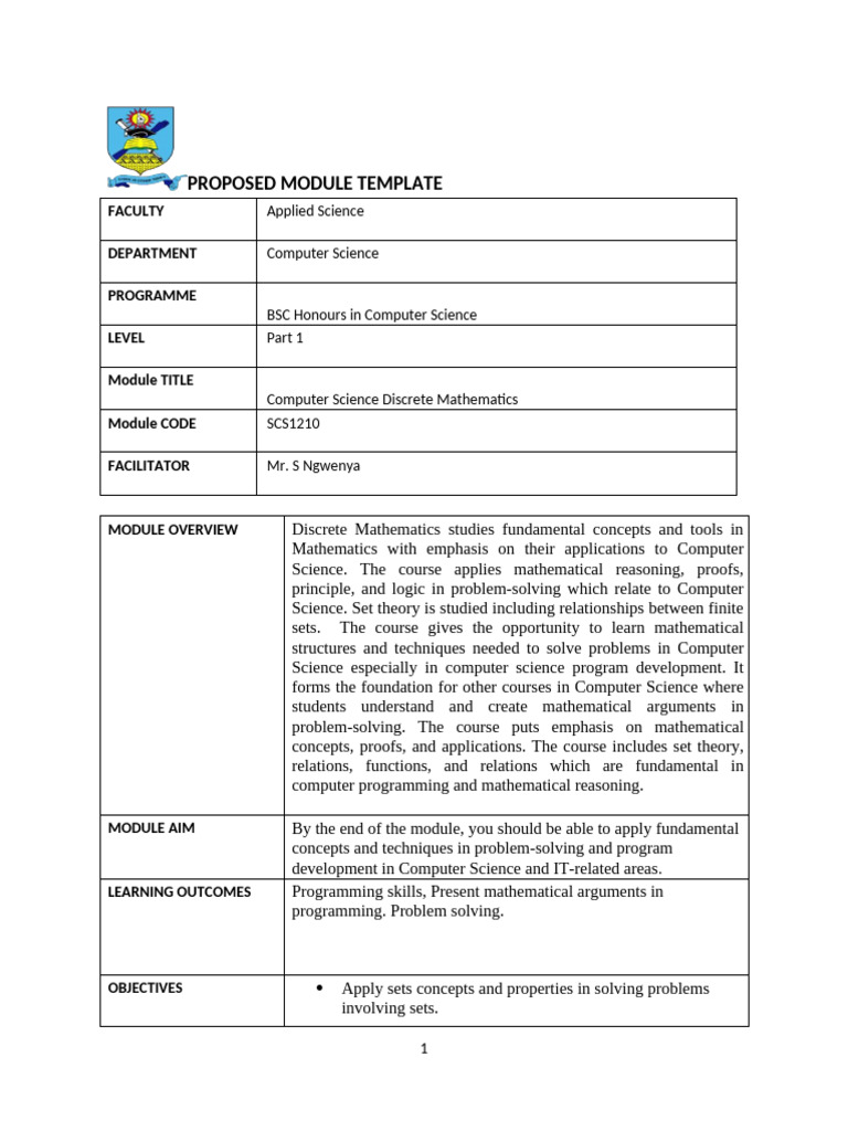 Scs1210 Computer Science Discrete Mathematics Outline | PDF | Recurrence Relation | Discrete ...