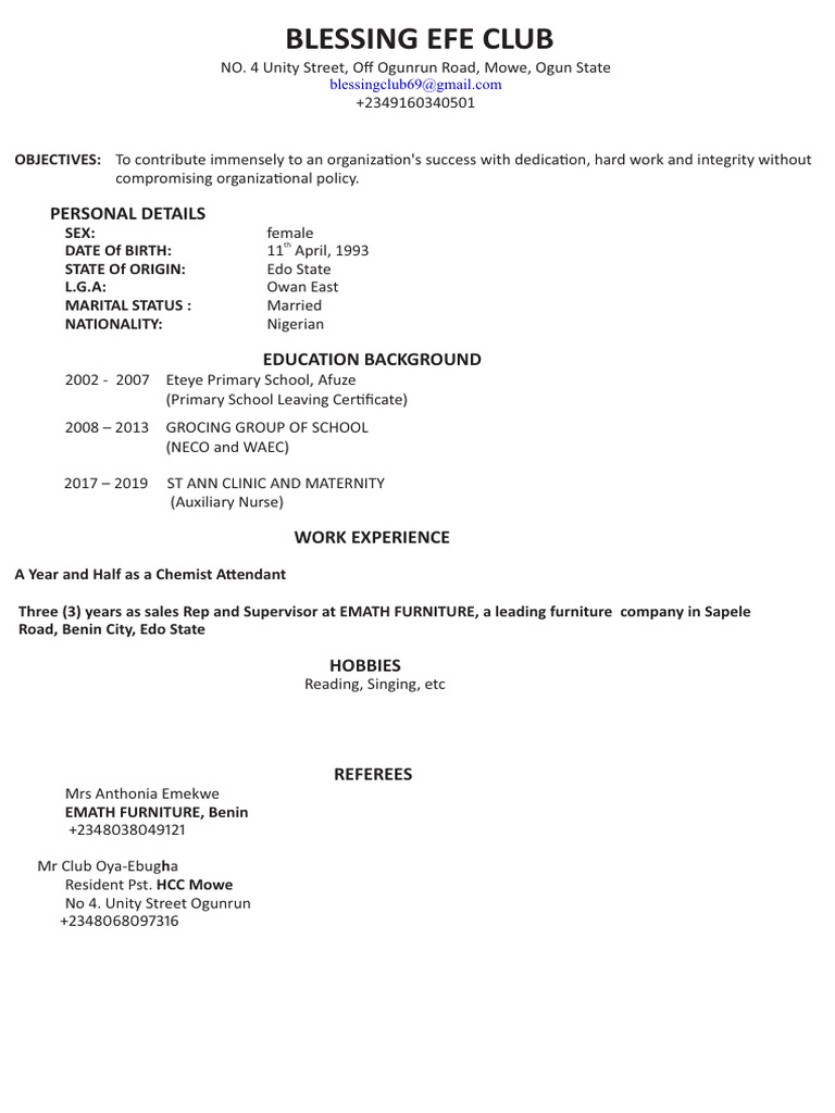 Blessing EFE Club CV | PDF