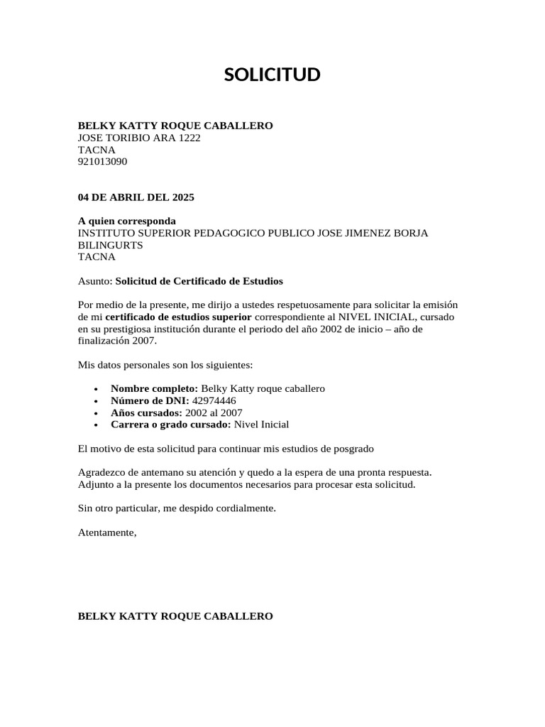 MODELO DE SOLICITUD | PDF