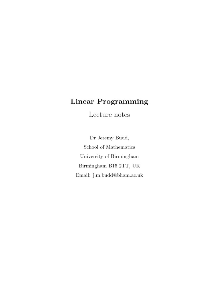 2LP Lecture Notes | PDF | Linear Programming | Mathematical Optimization