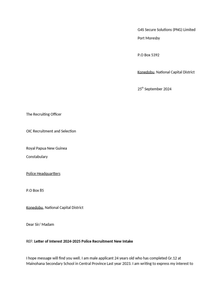 Police Recruitment Interest Letter 2024 | PDF