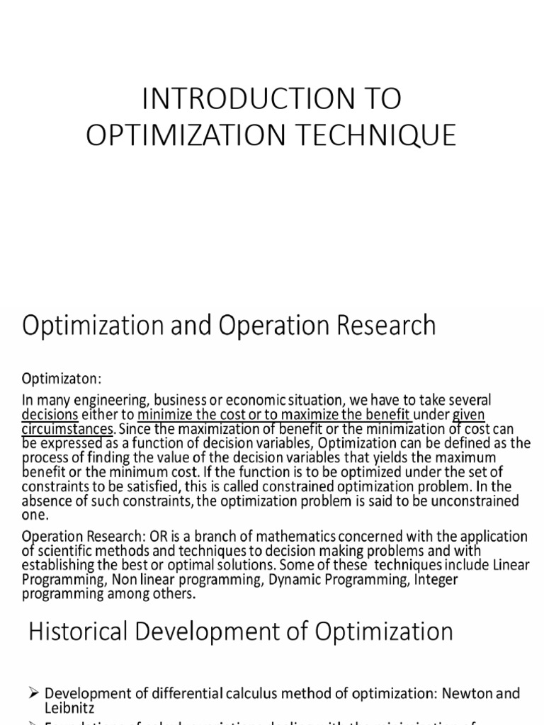 L1 INTRODUCTION TO OPTIMIZATION TECHNIQUE - Copy | PDF