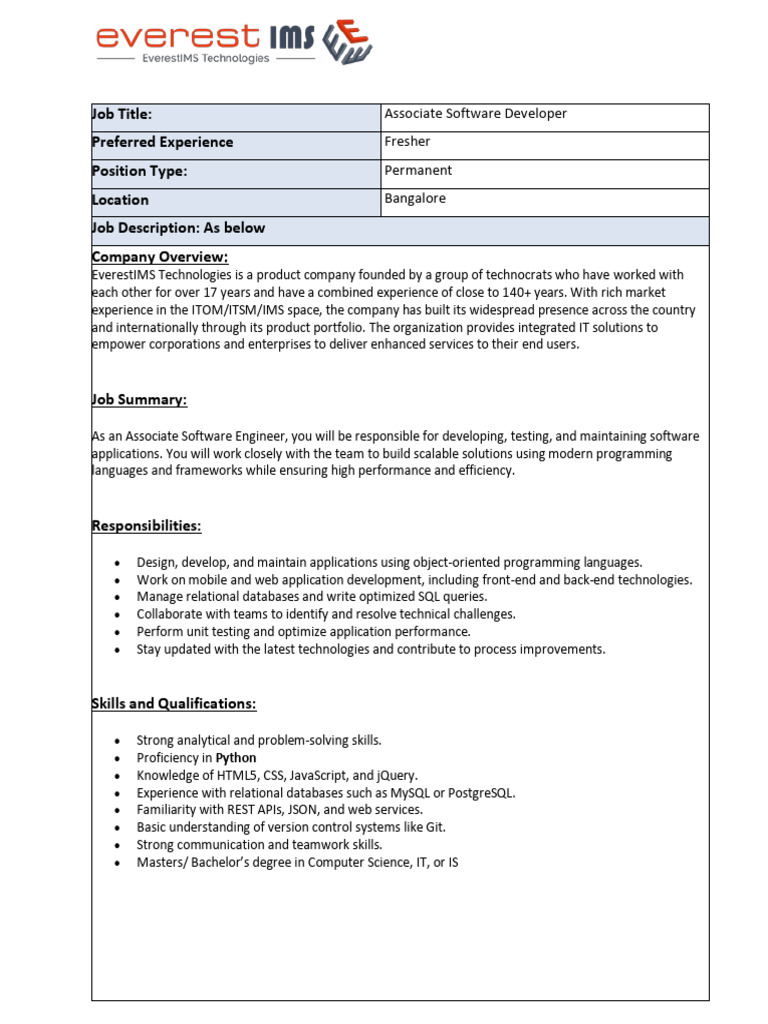 Associate Software Developer | PDF