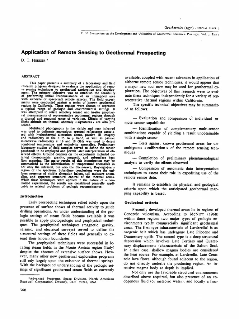Book Application of Remote Sensing To Geothermal Prospecting 1970 | PDF ...