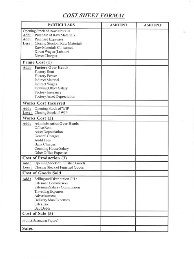Cost Sheet | PDF