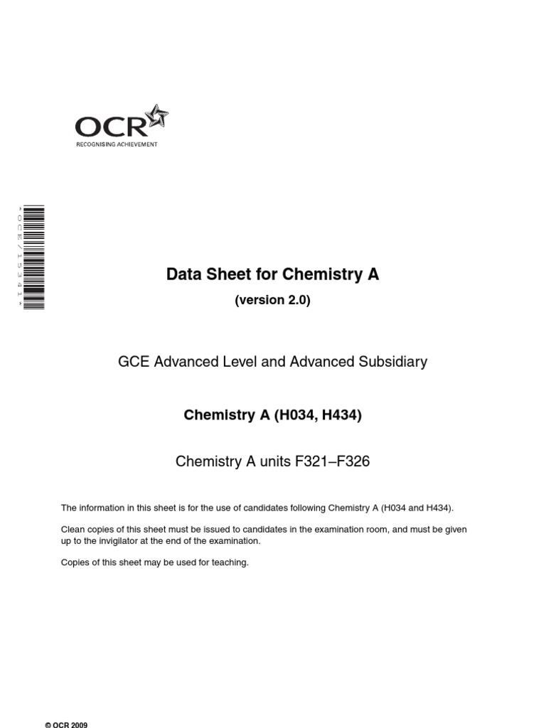 Ocr Chemistry Data Sheet | Silicon | Fluorine