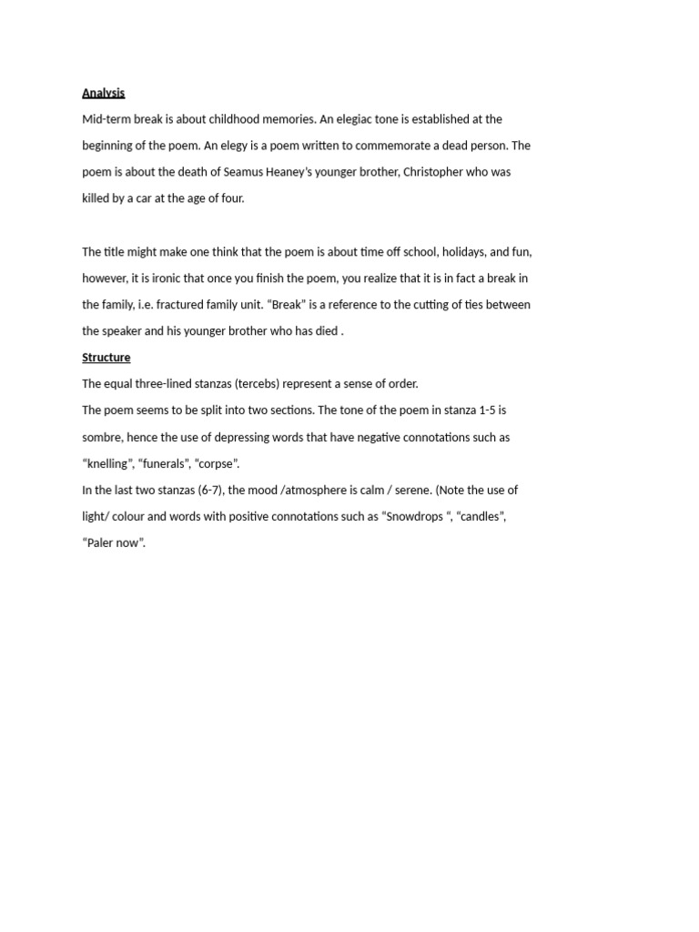 Mid-Term Break | PDF