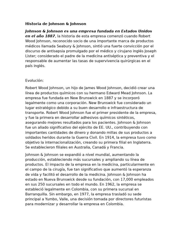 Historia de Johnson & Johnson en Colombia | PDF | Johnson y Johnson ...