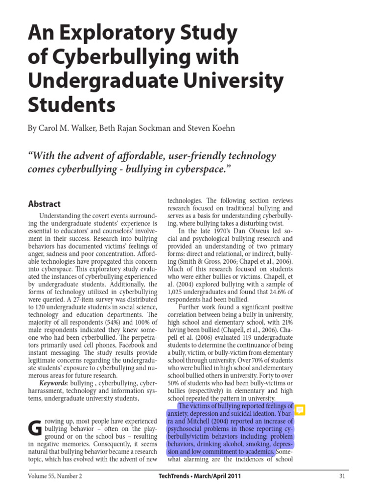 Cyberbullying Among Undergraduate Students | PDF | Cyberbullying | Bullying