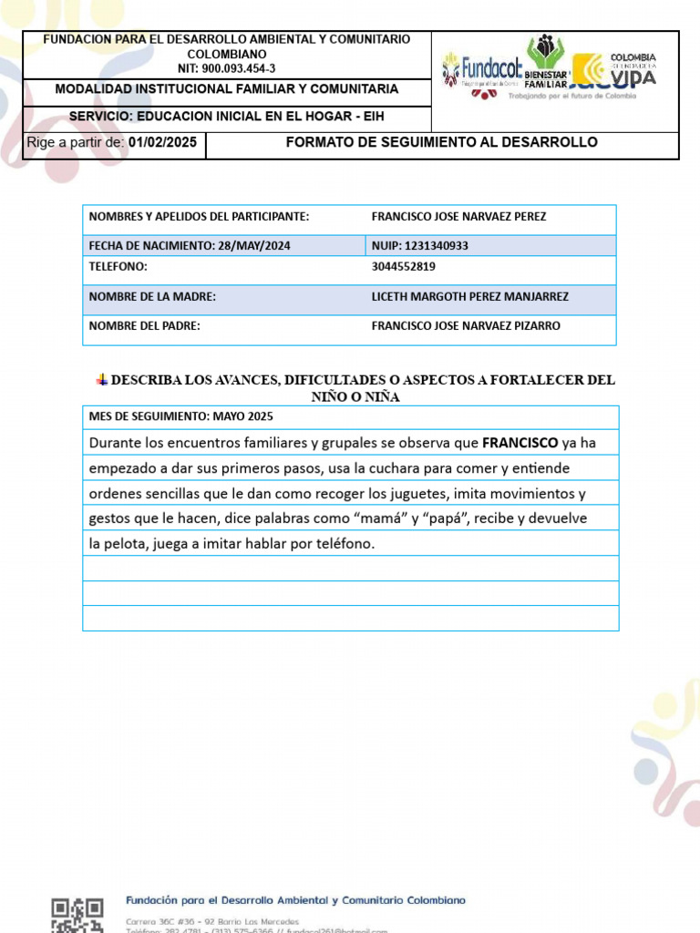 Seguimiento Al Desarrollo Francisco Jose Narvaez Perez Mayo | PDF