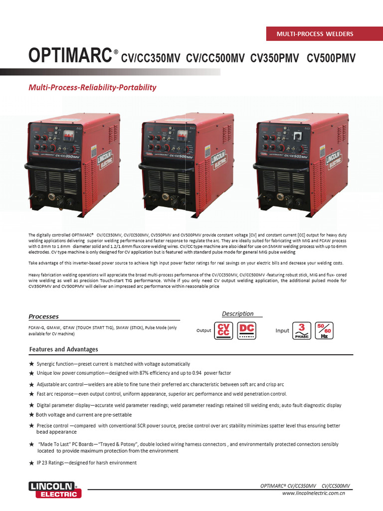Optimarc CV/CC350MV & CV500MV Welders | PDF | Welding | Construction