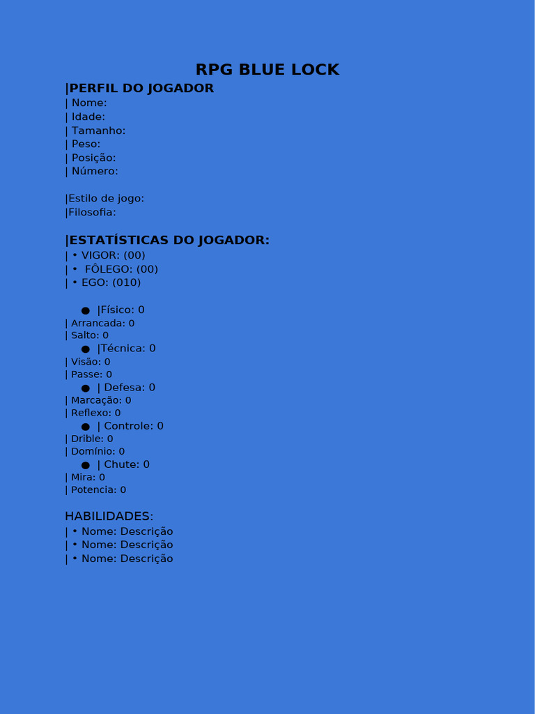 Perfil do Jogador em RPG Blue Lock | PDF