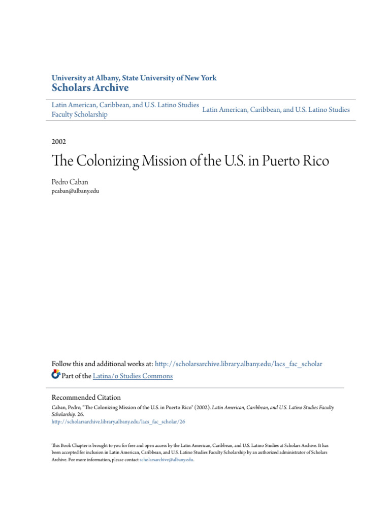 The Colonizing Mission of The U.S. in Puerto Rico (Americanization) | PDF | Puerto Rico | The ...
