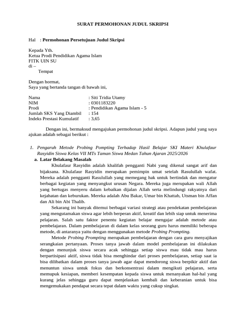 Surat Permohonan Judul-Mimistuimut | PDF