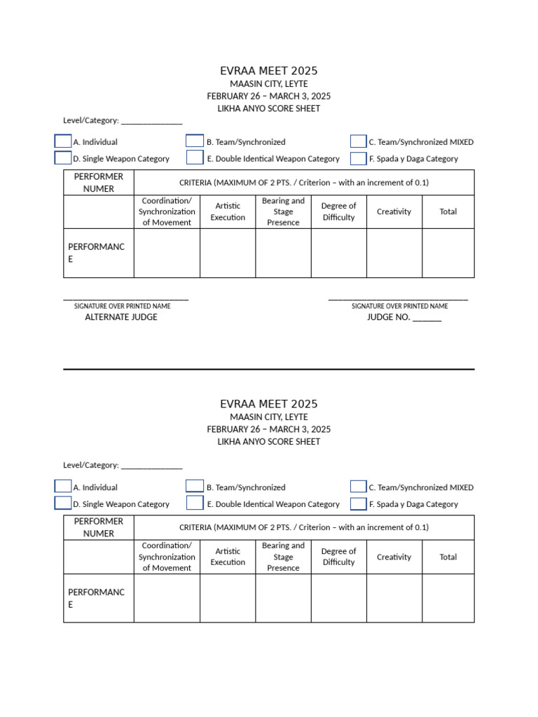 Anyo Scoresheet For Judges | PDF