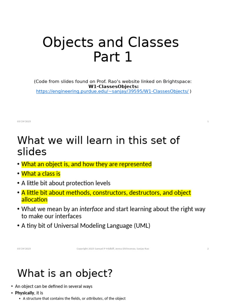W1 L3 Objects Classes1 | PDF | Class (Computer Programming) | Method ...