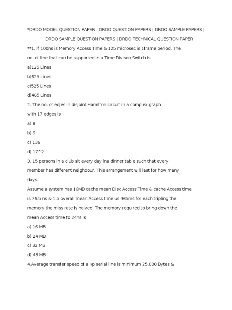 Drdo Model Question Paper | PDF | Array Data Structure | Byte