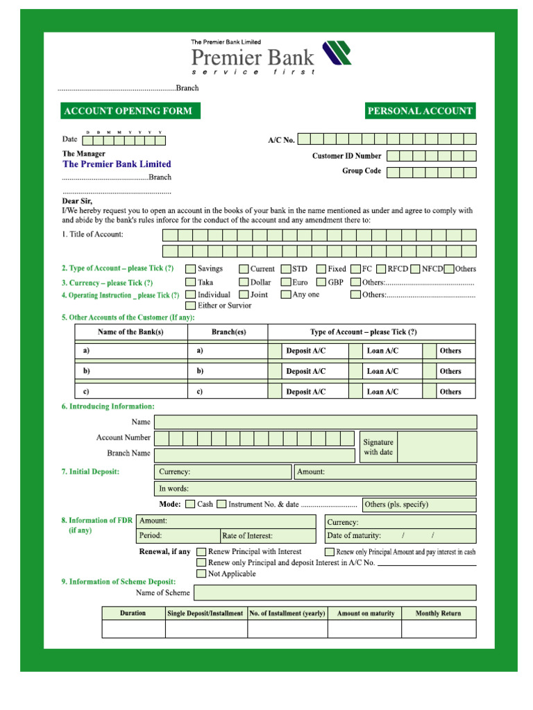 Personal Account Opening Form | PDF
