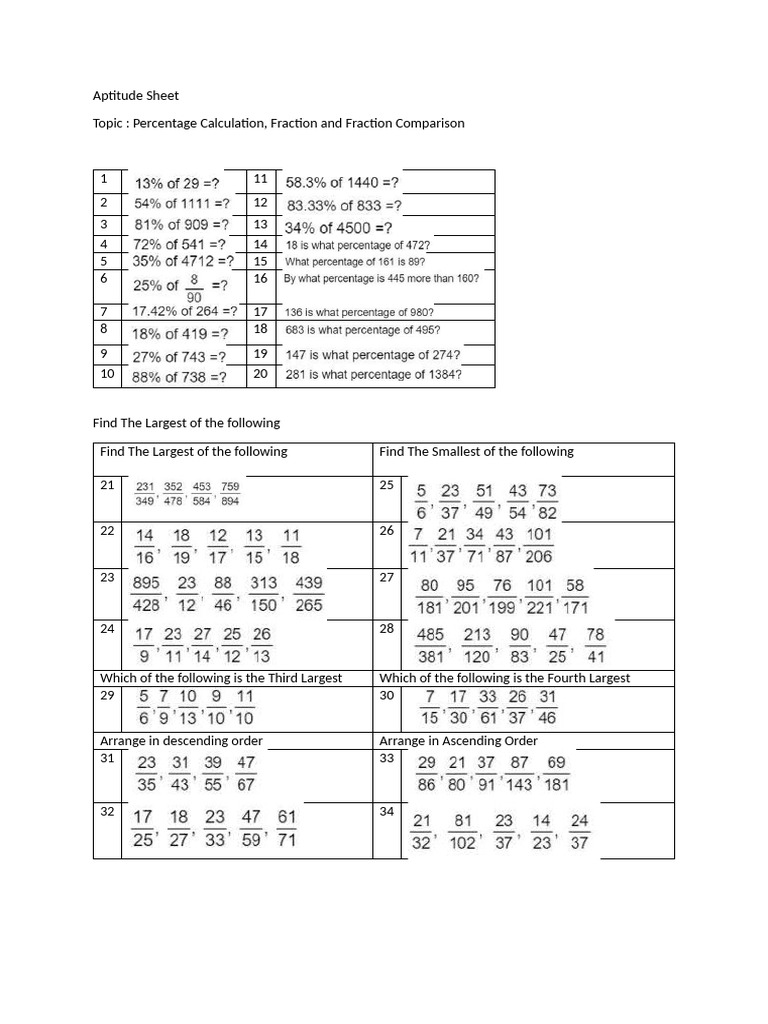 Percentage Calculation Sheet | PDF