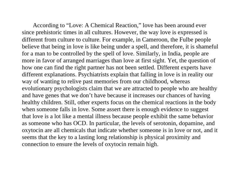 Love A Chemical Reaction Summary | PDF
